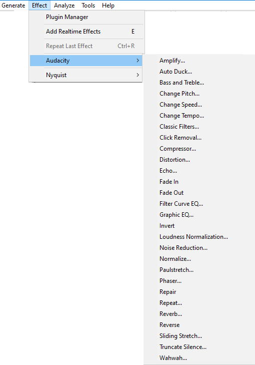 Effect Menu Audacity Audacity Manual